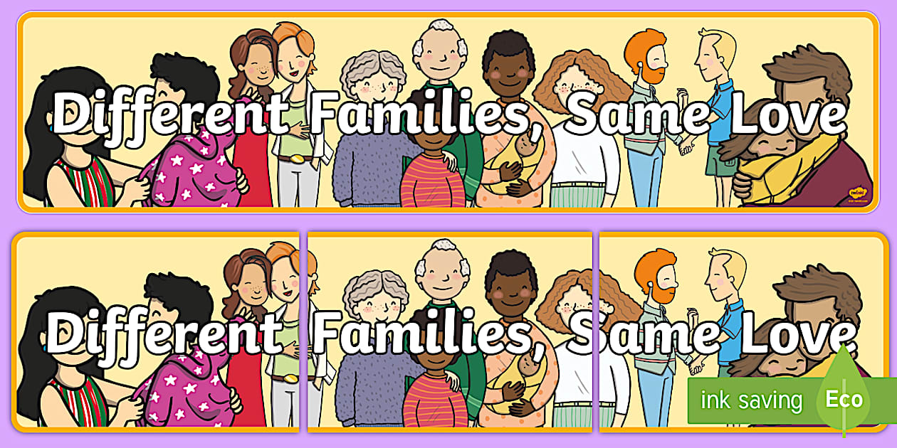 👉 Different Families, Same Love Display Banner - Twinkl