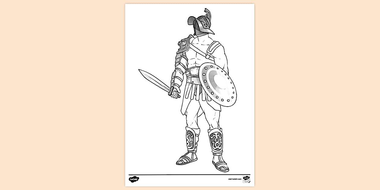 Roman Gladiator Colouring Sheet | Colouring Sheets - Twinkl