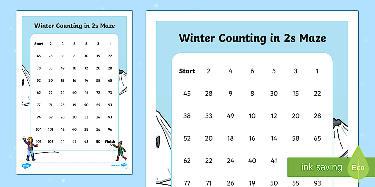 Winter Counting in 2s Maze Worksheet / Worksheet - Twinkl