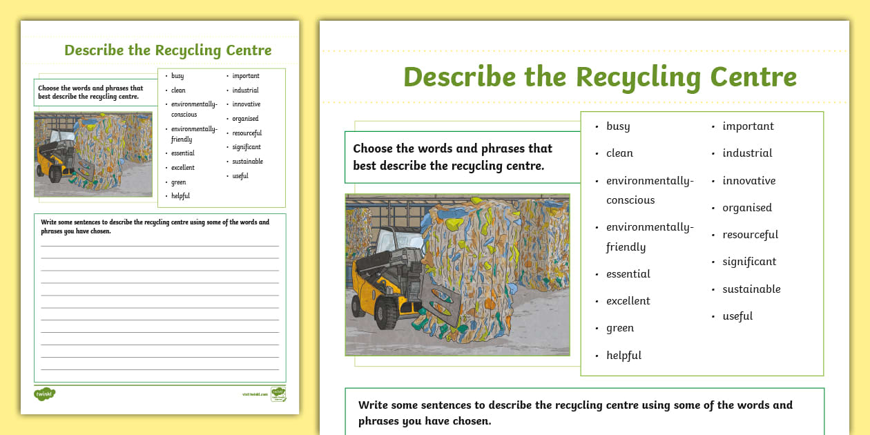 Describe the Recycling Centre Worksheet - Twinkl