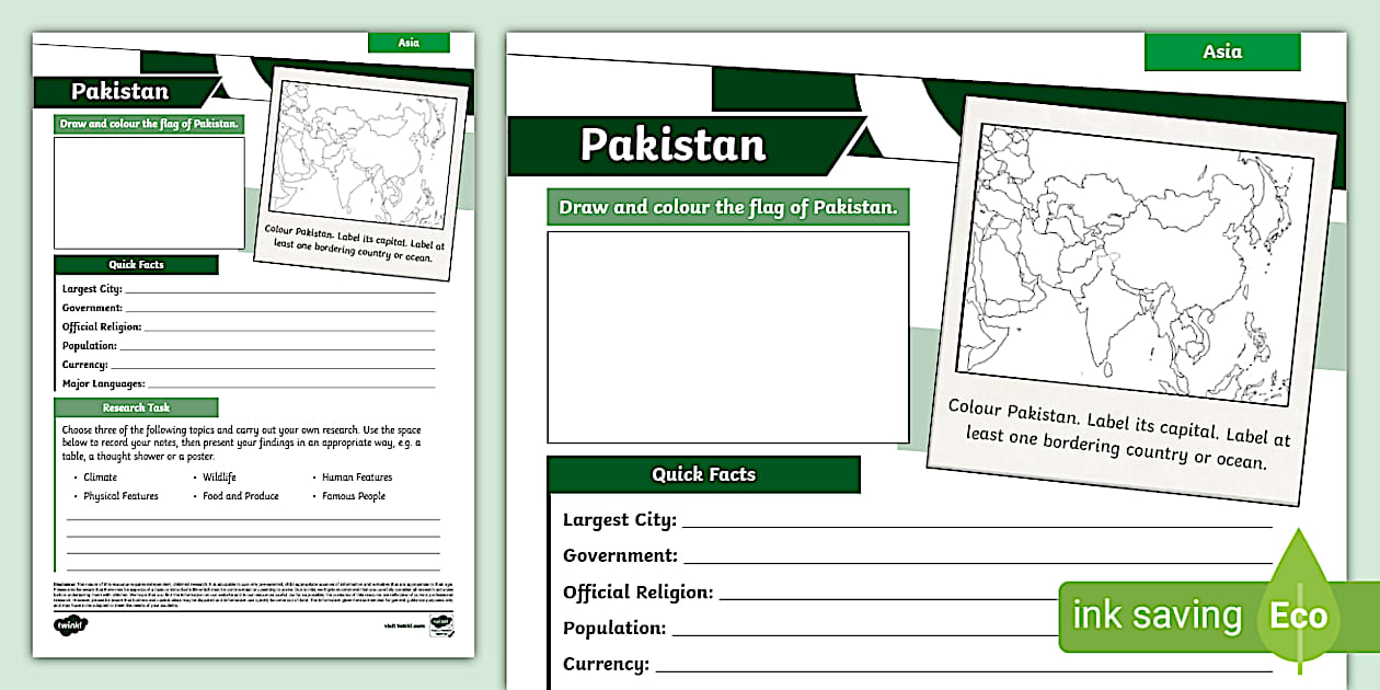 KS2 Pakistan Research Activity (teacher made) - Twinkl