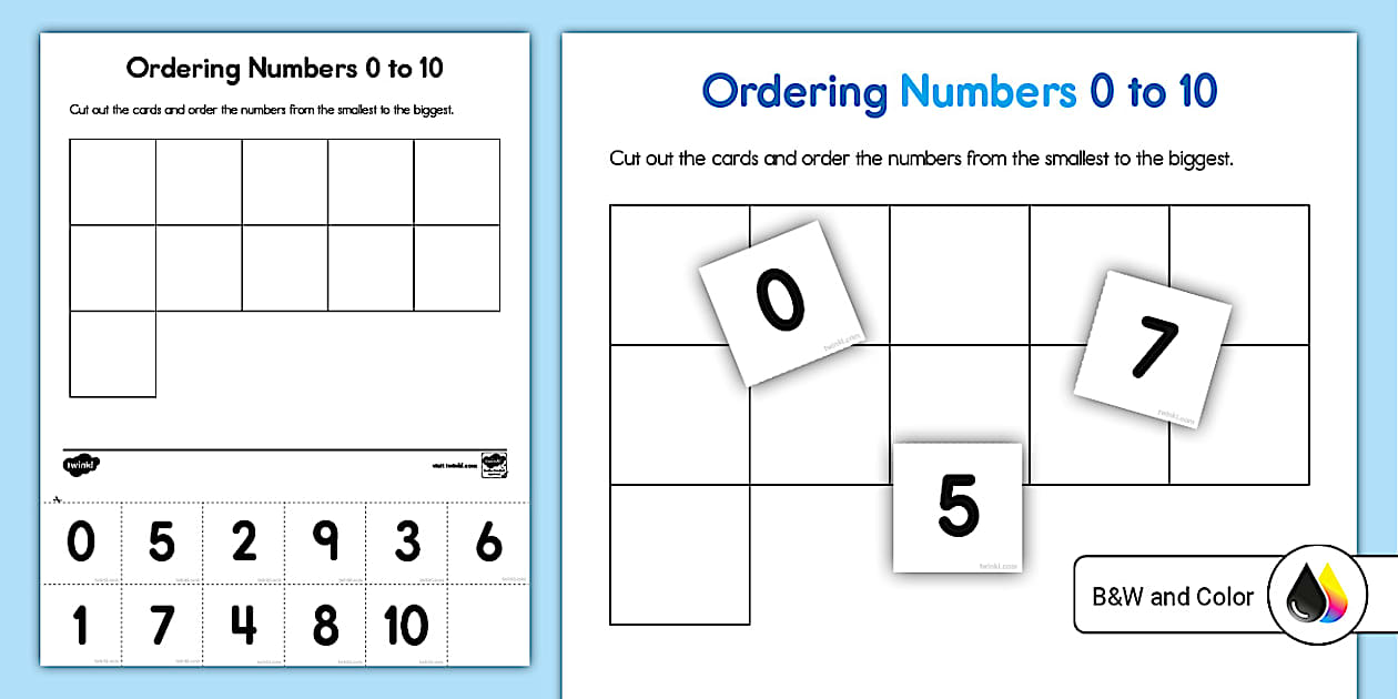 Ordering Numbers Zero to Ten Cut and Paste Worksheet