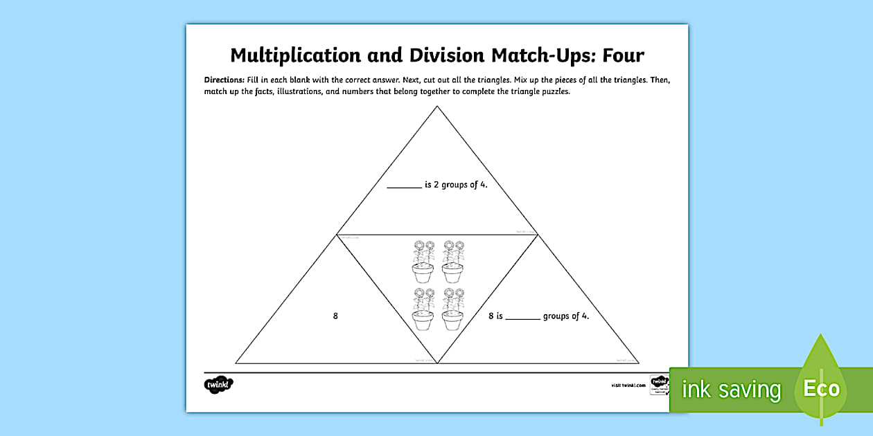 Multiplication and Division Match-Ups: Four Worksheet
