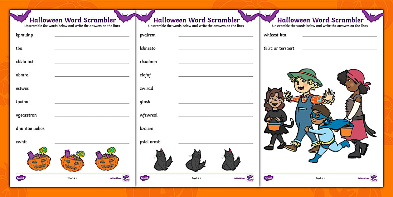 Halloween-Themed Word Unscramble - Twinkl