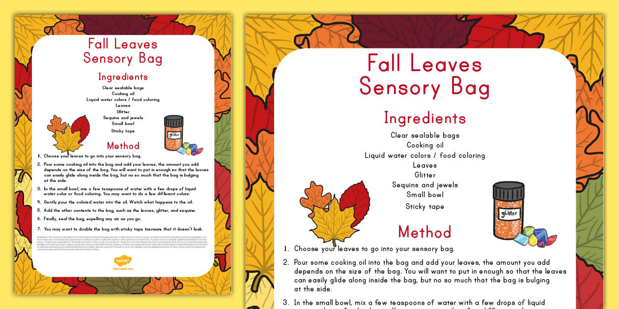Printable Fall Sensory Bag Teaching Resource | Twinkl USA