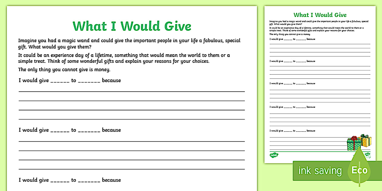 What I Would Give Worksheet (Teacher-Made) - Twinkl