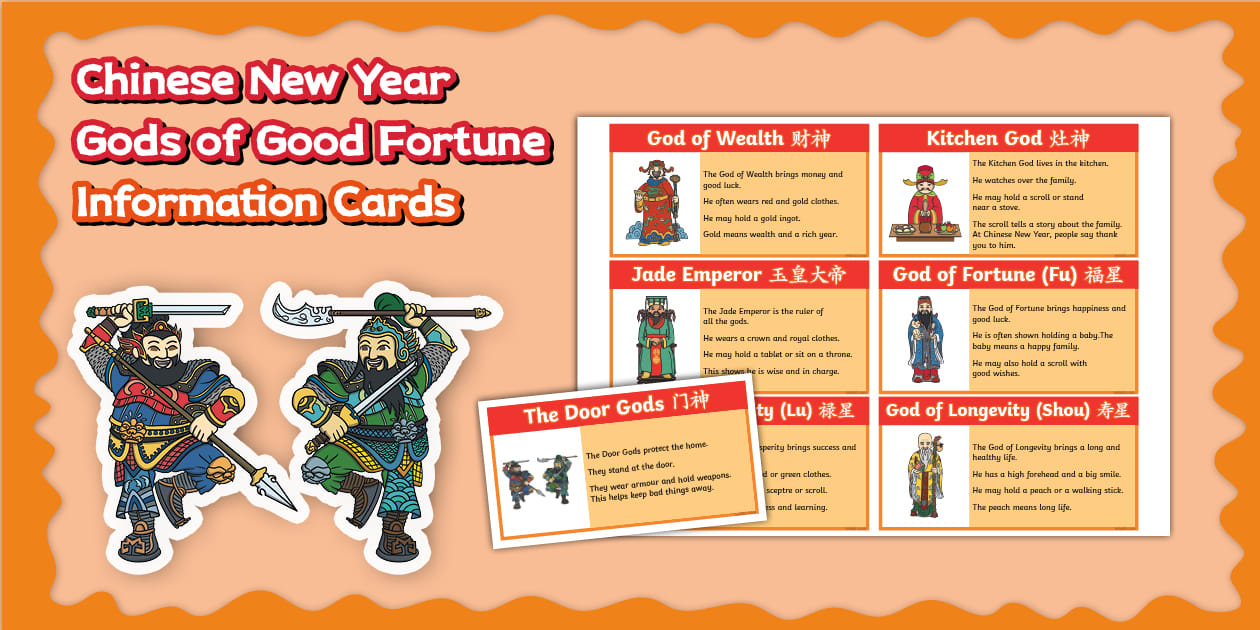Chinese gods associated with Chinese New Year Fact Cards