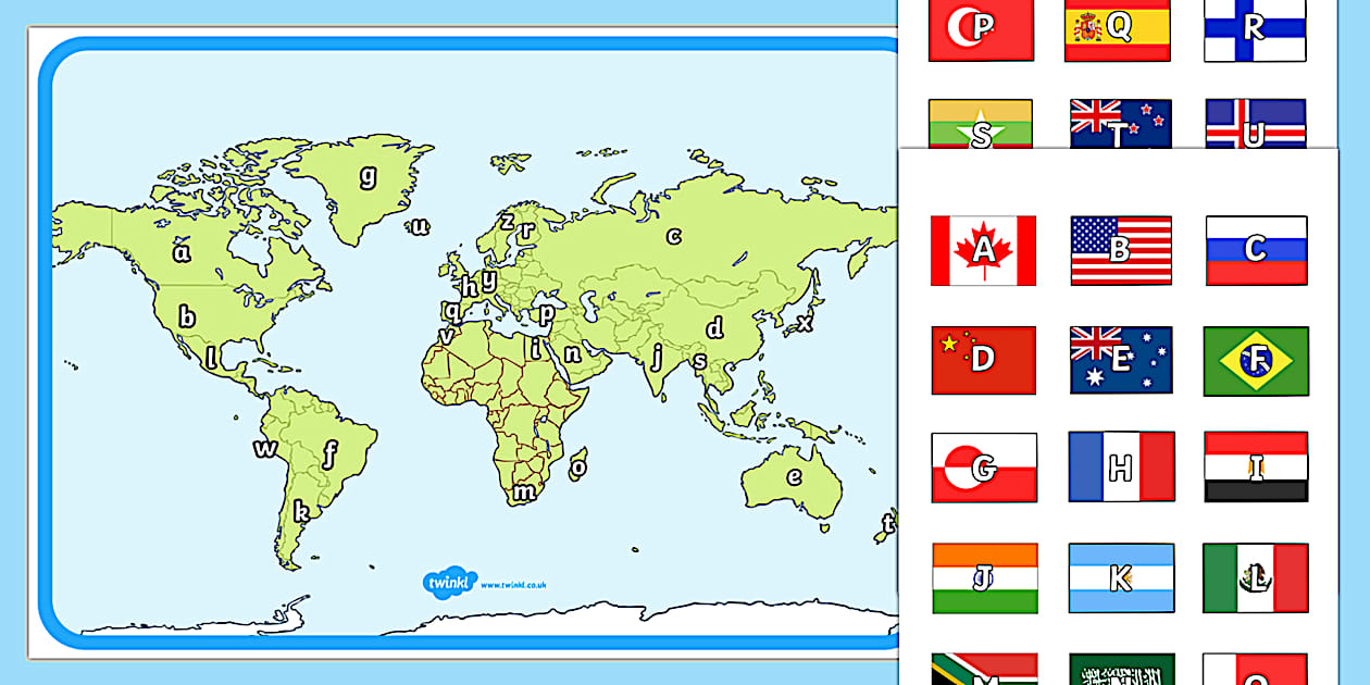 World Map Capital and Lower Case Letter Matching Game