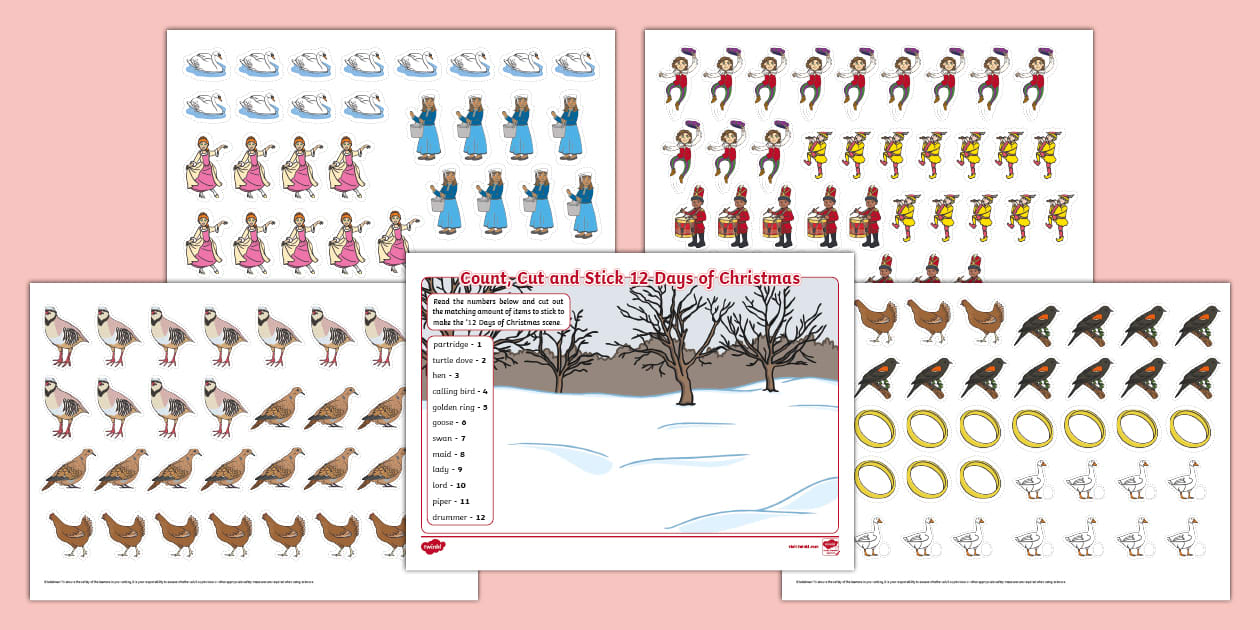 👉 Count, Cut and Stick 12 Days of Christmas Worksheet