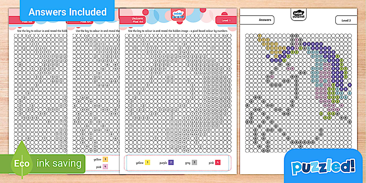 Unicorn Colouring - Pixel Art Puzzles | Twinkl Puzzled