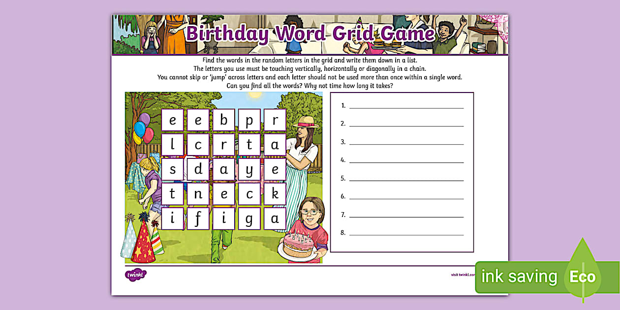 Birthday Word Grid Game (teacher made) - Twinkl