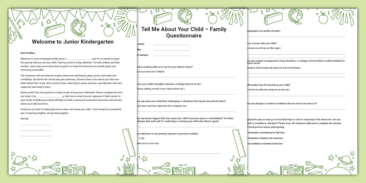 Back to School - Letter to Parents JK/New Starter - Twinkl