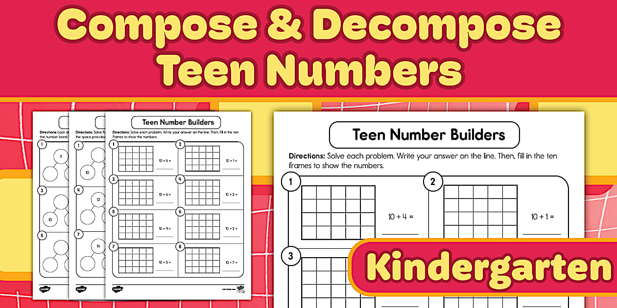 Kindergarten Compose and Decompose Teen Numbers Worksheets
