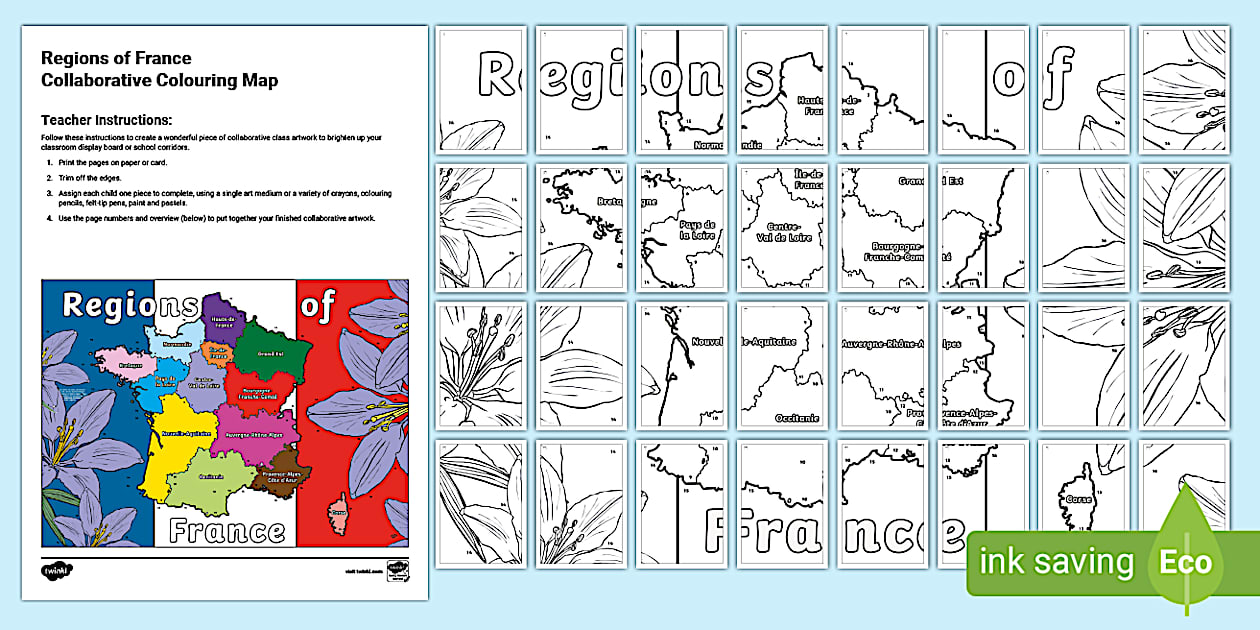 Regions of France Collaborative Colouring Map - Twinkl