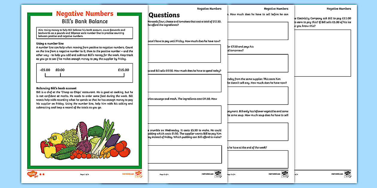Higher Ability UKS2 Negative Numbers Differentiated Problem Solving ...