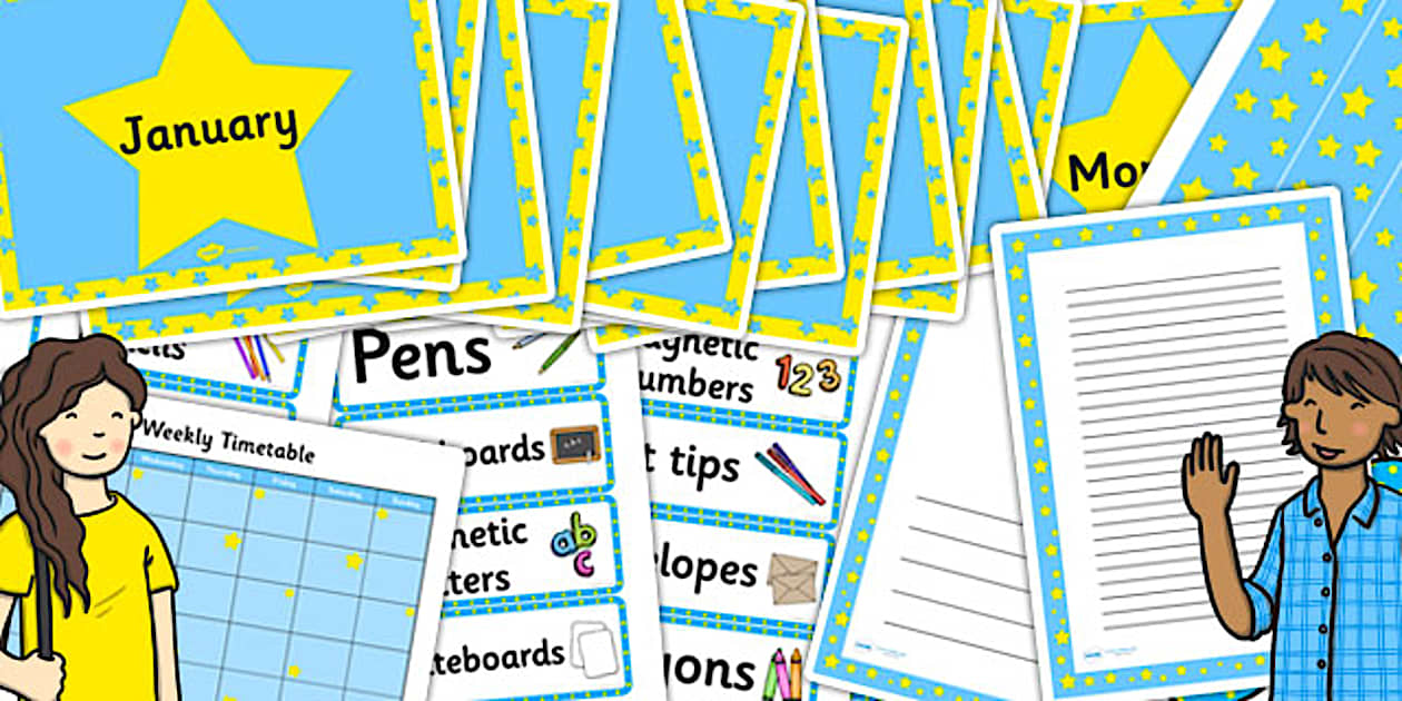 👉 Blue and Yellow Stars Co-ordinating Classroom Display Pack - pack