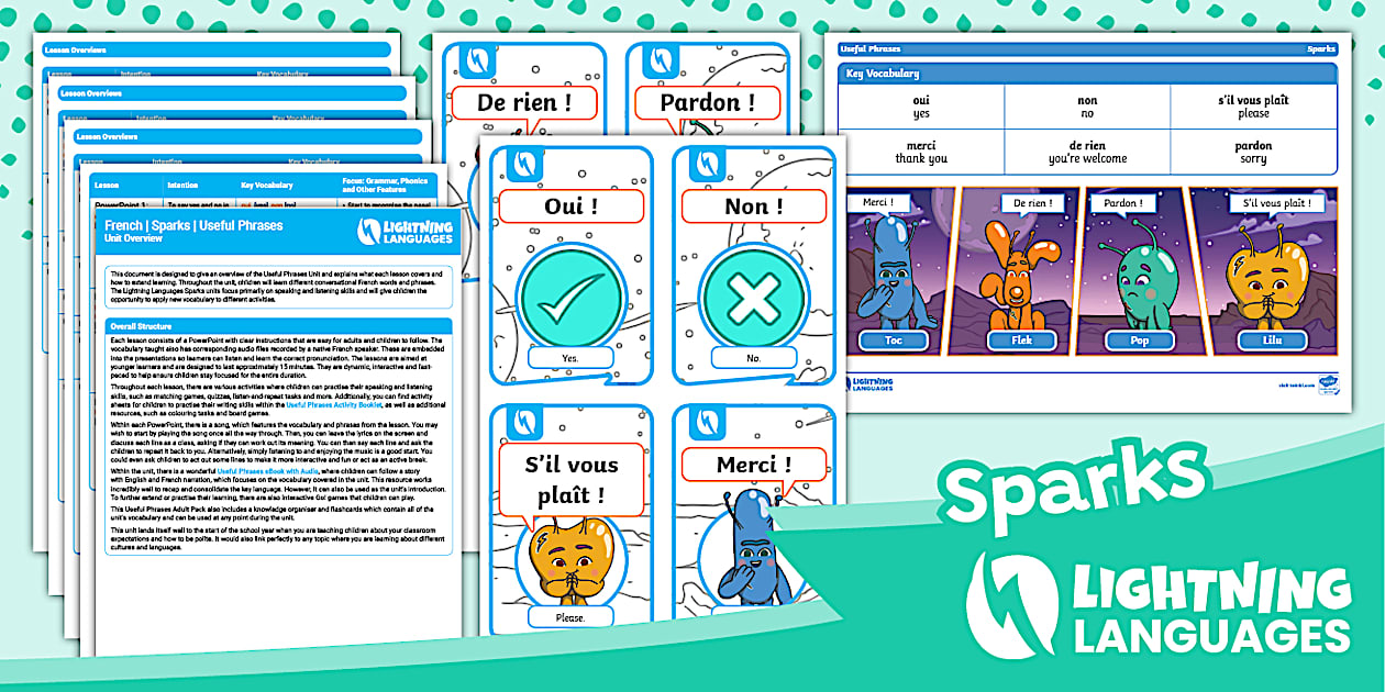 👉 Lightning Languages | French | Sparks | Useful Phrases Adult Pack