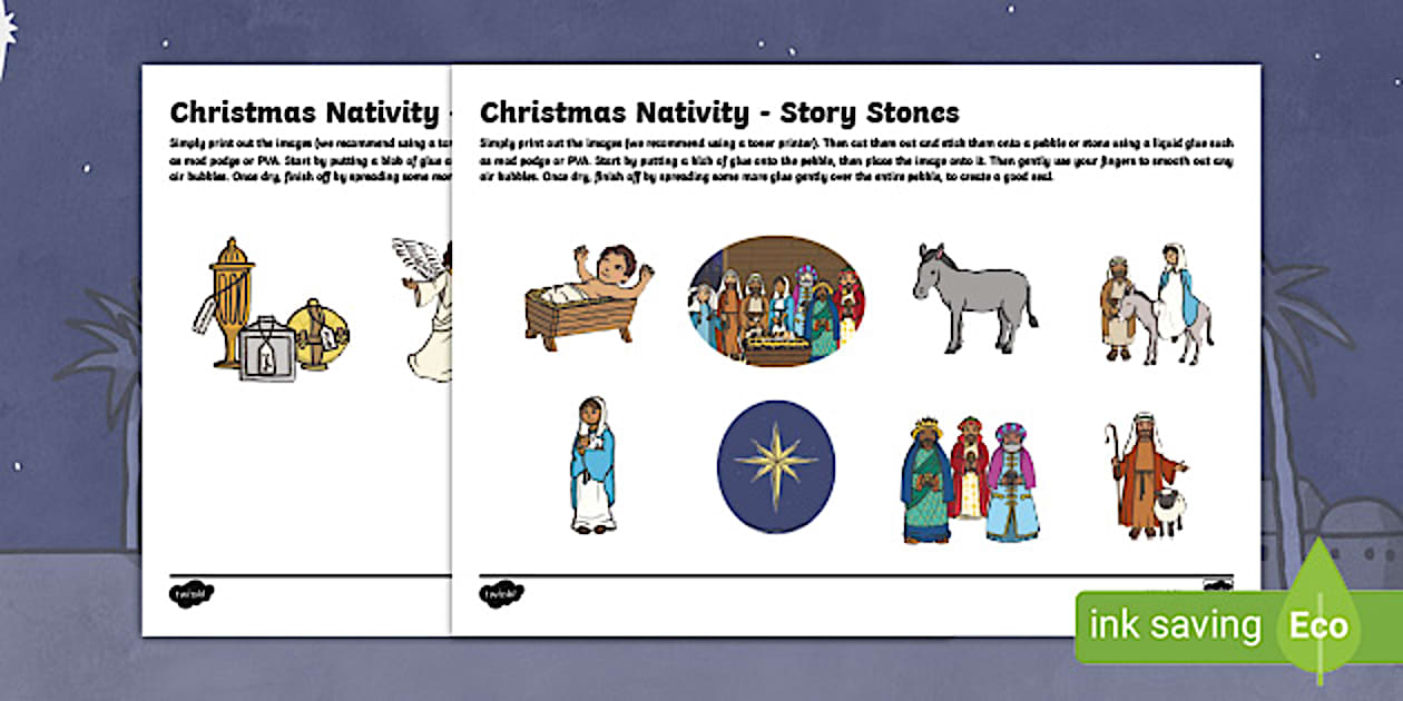 Black and White Christmas Nativity Story Stones - Twinkl