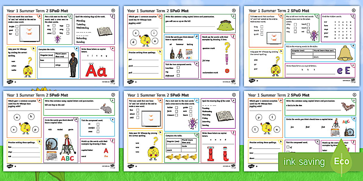 Editable Year 1 Summer Term 2 SPaG Activity Mats - Twinkl
