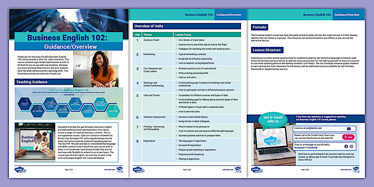 ESL Business English 102: Guidance/Overview (teacher made)