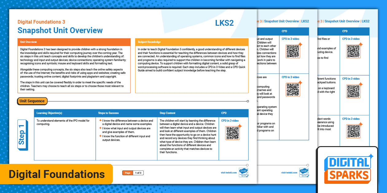 Digital Sparks: Digital Foundations 3:Snapshot Unit Overview