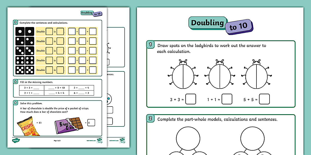👉 KS1 KIRF: Doubling to 10 Activity Sheet (teacher made)