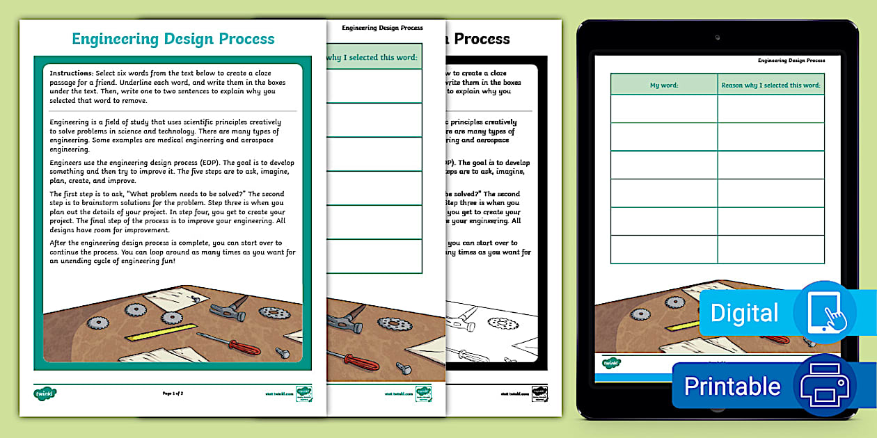 Fourth Grade Engineering Design Process Reverse Cloze