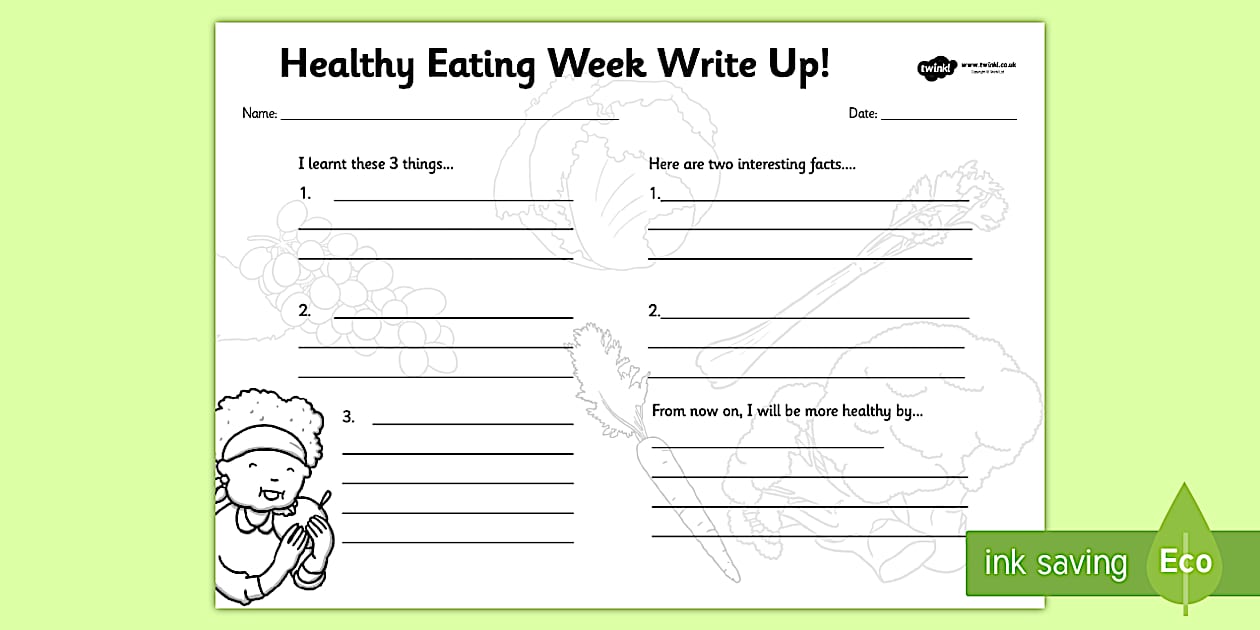 Editable Healthy Eating Week Write Up Worksheet - Twinkl