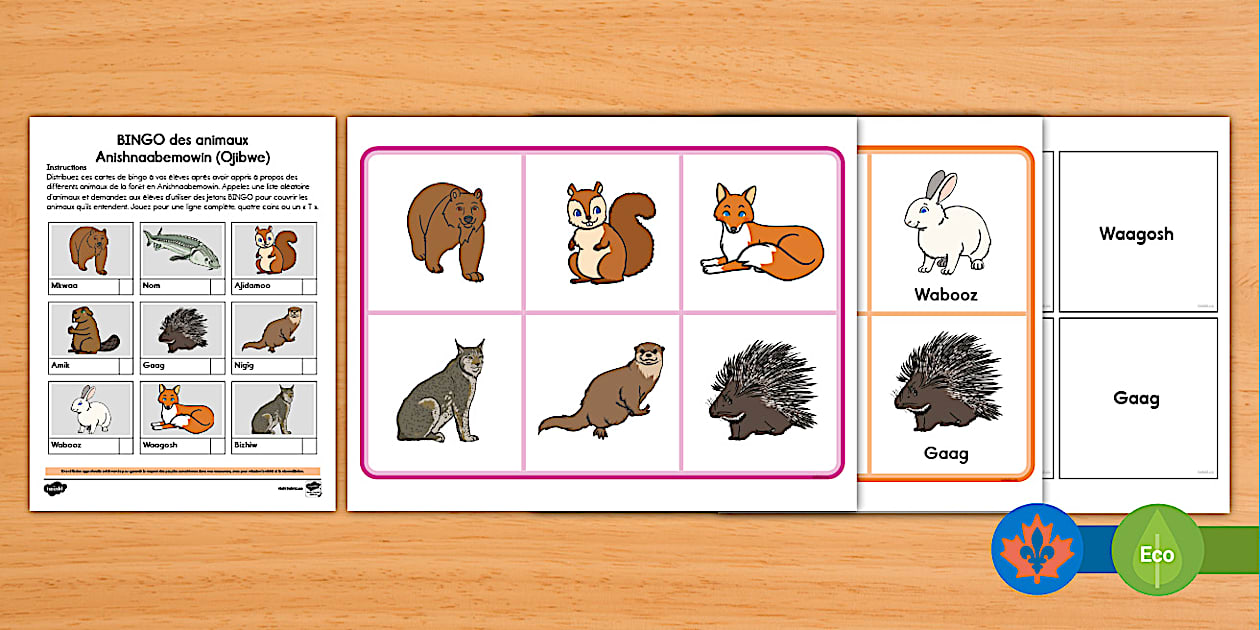 Anishnaabemowin Animals (Ojibwe) BINGO French