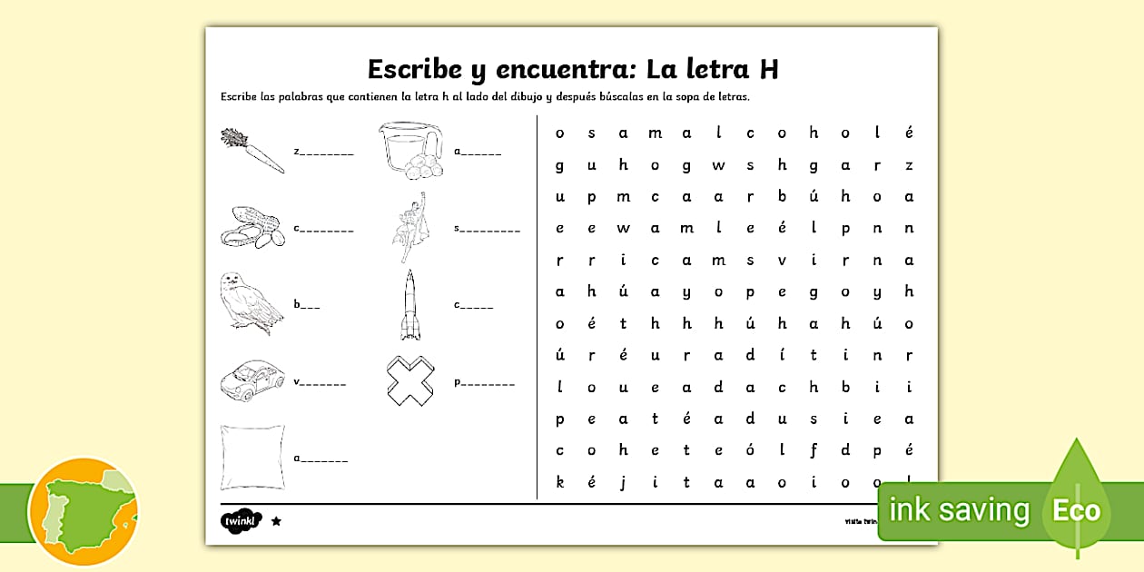 Sopa de letras: la h intercalada - Twinkl
