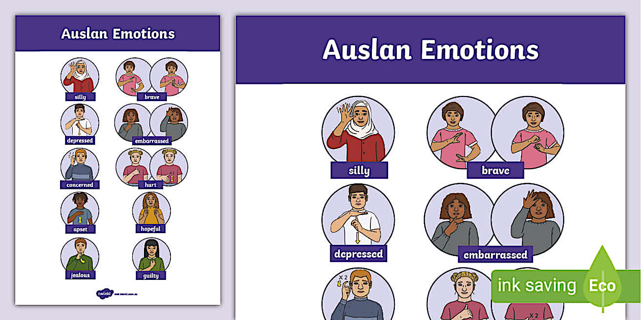 Auslan Emotions A4 Display Posters - Twinkl