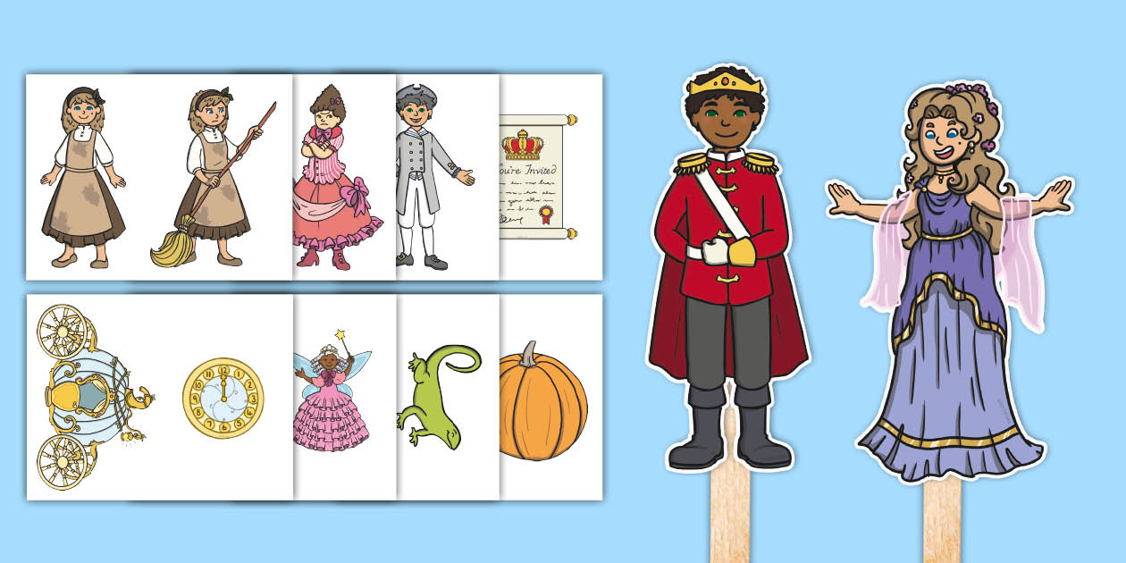 Cinderella Stick Puppets - Acticities for Kindergarten Twinkl