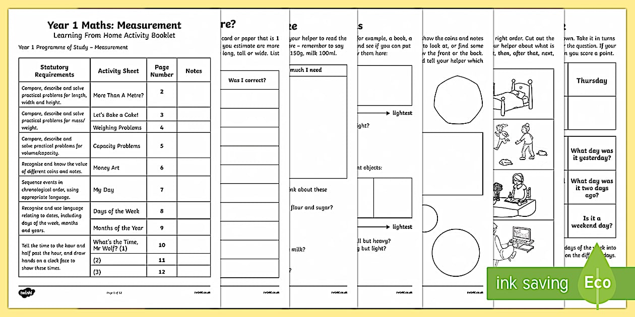 Ages 5 - 6 Maths Measurement Learning from Home Booklet