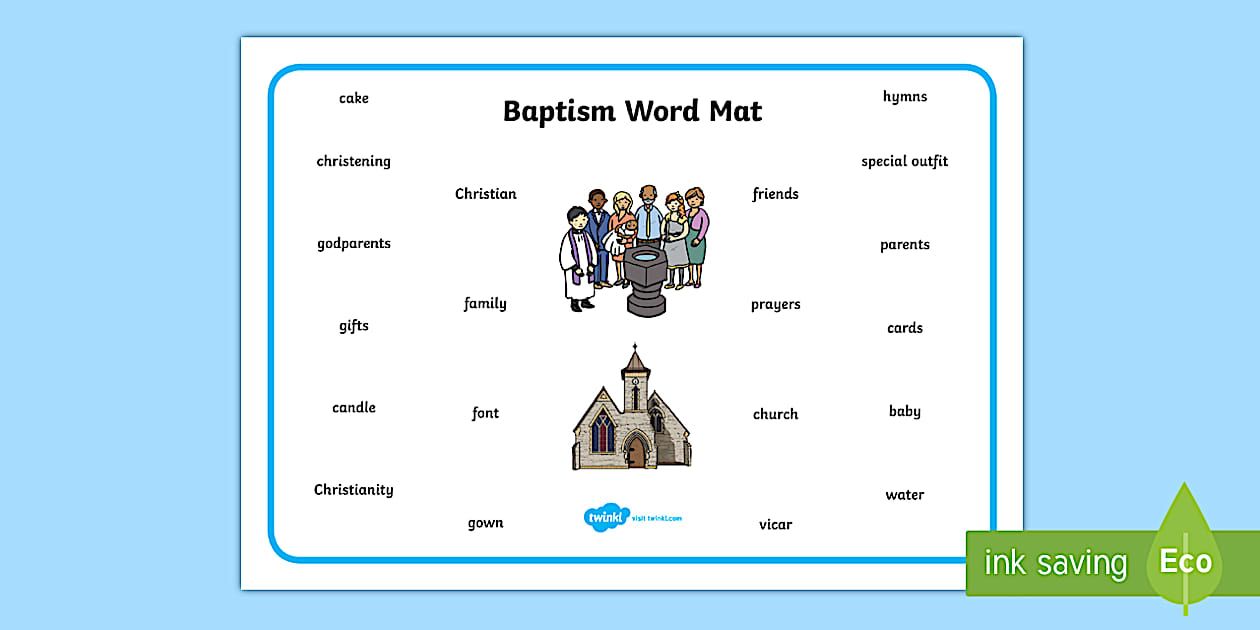 Cursive Baptism Word Mat (professor feito) - Twinkl