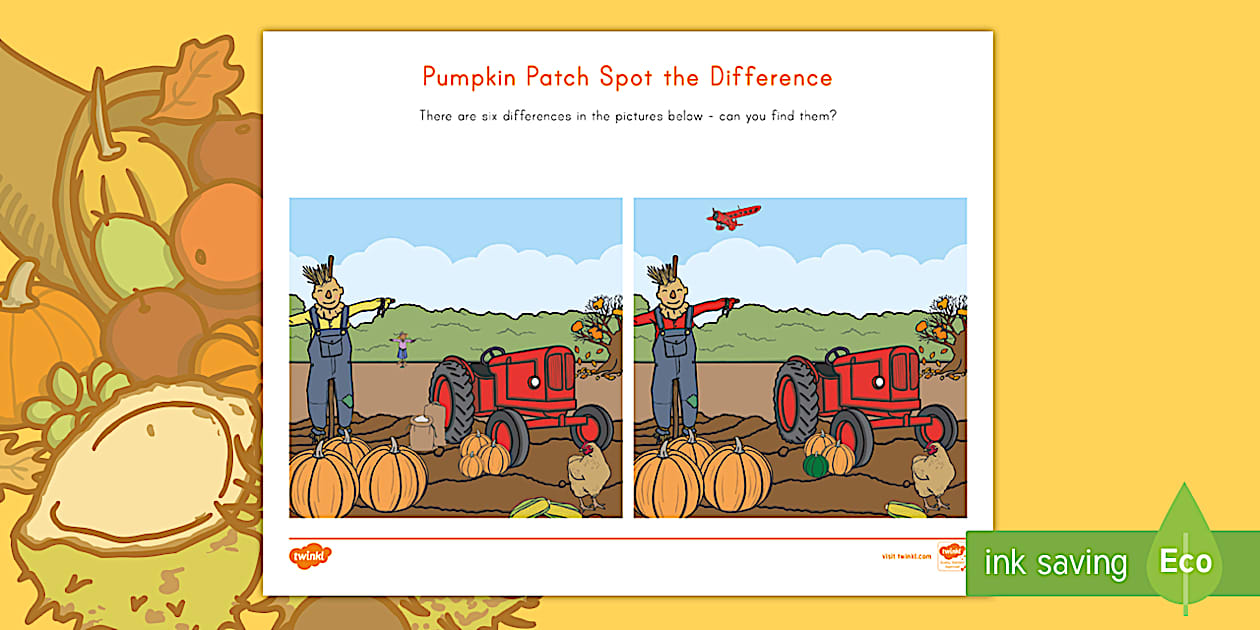 Pumpkin Patch Spot the Difference Worksheet - Twinkl