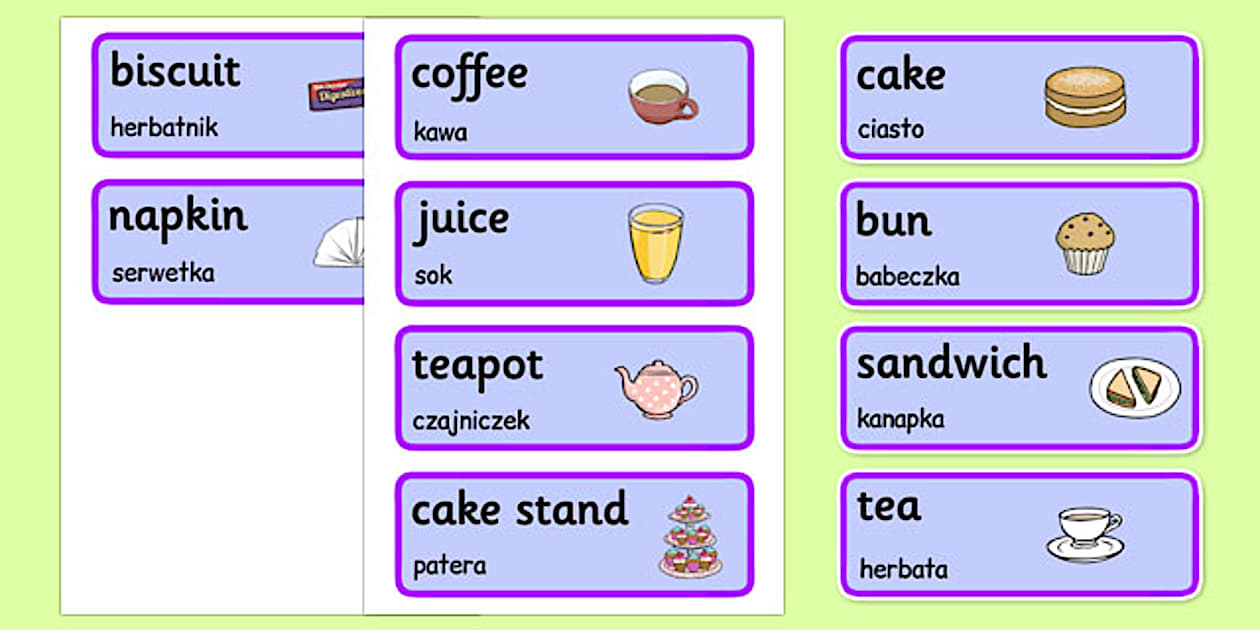 Editable Royal Afternoon Tea Role Play Labels Polish Translation