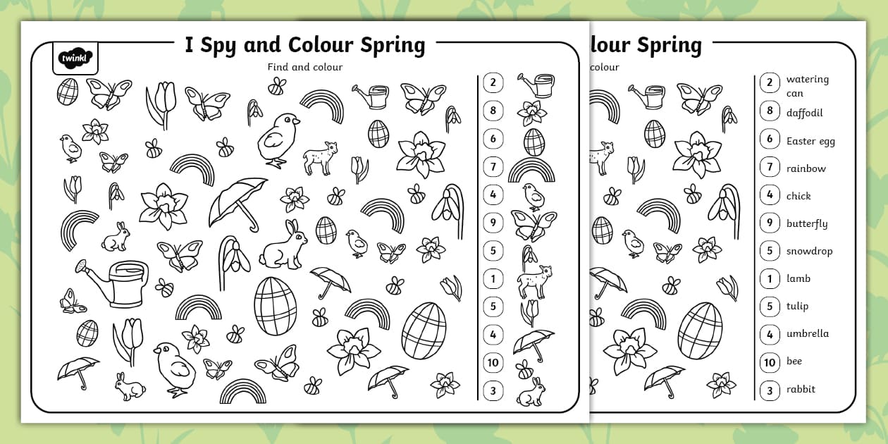 I Spy and Colour Spring Colouring Pages - Twinkl