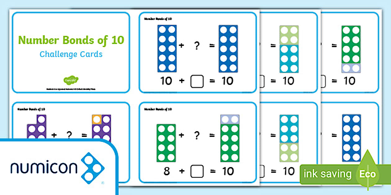 Numicon Shapes Number Bonds of 10 Activity Challenge Cards