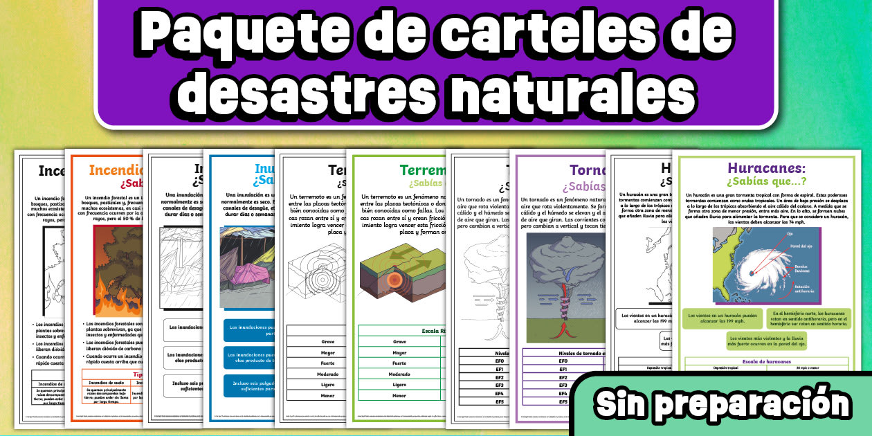 Paquete de carteles informativos de desastres naturales