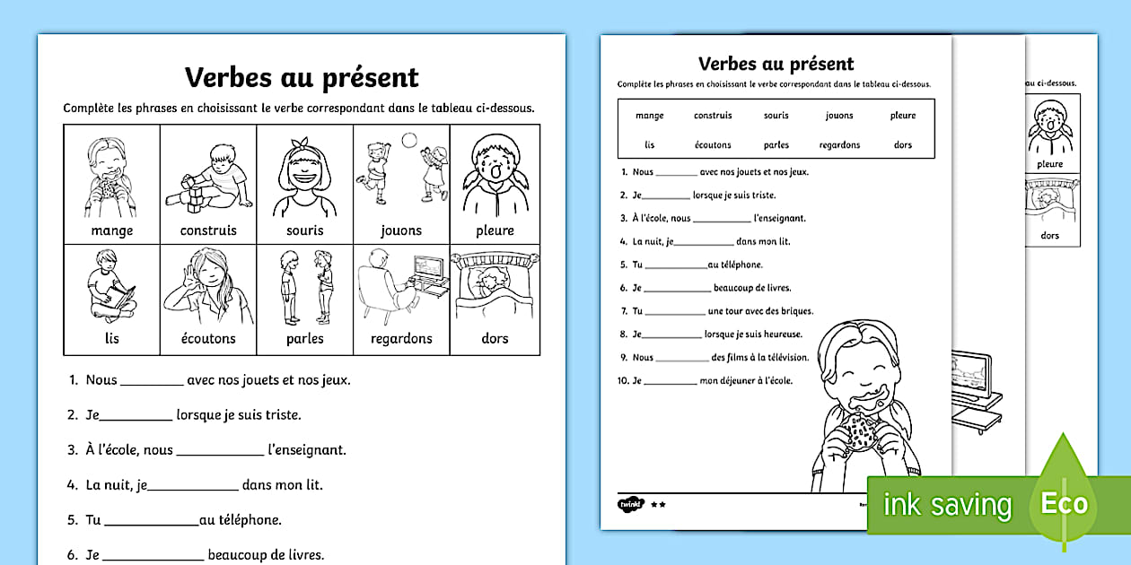 Fiches de conjugaison au présent - Exercices de conjugaison