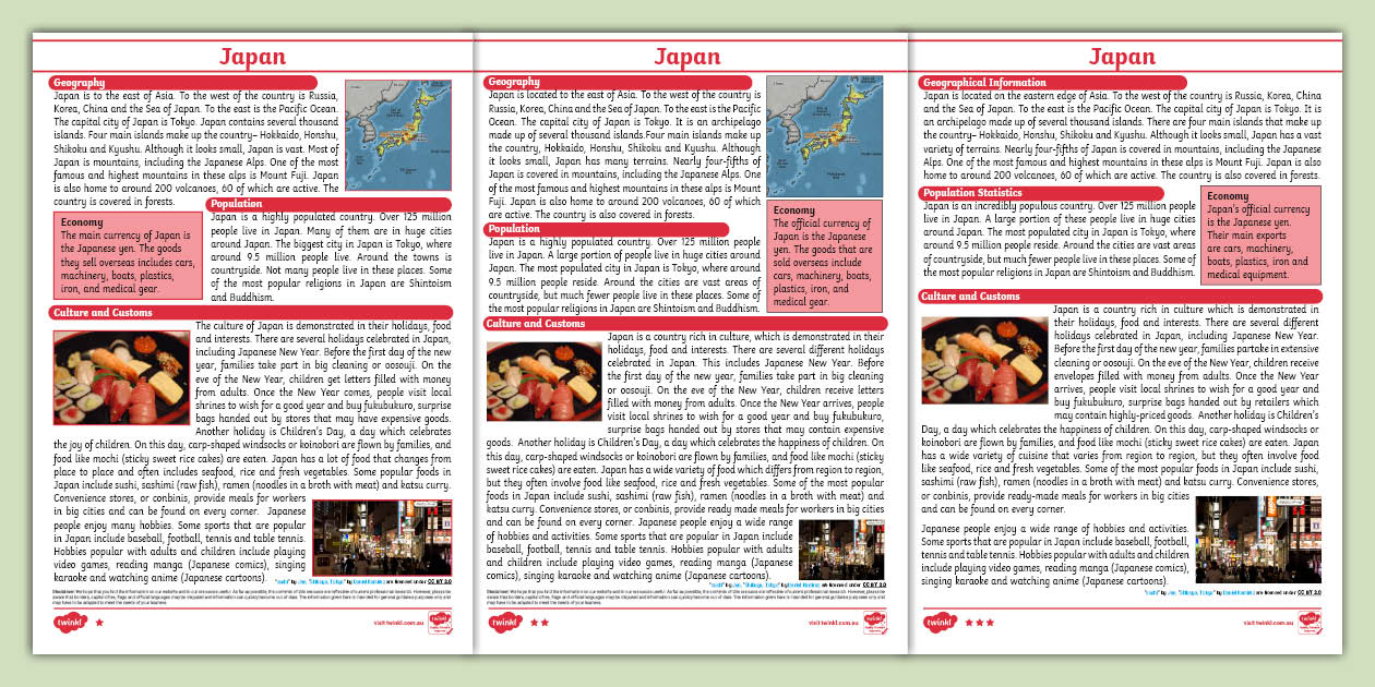 Japan Differentiated Fact File - Year 6 Geography - Twinkl
