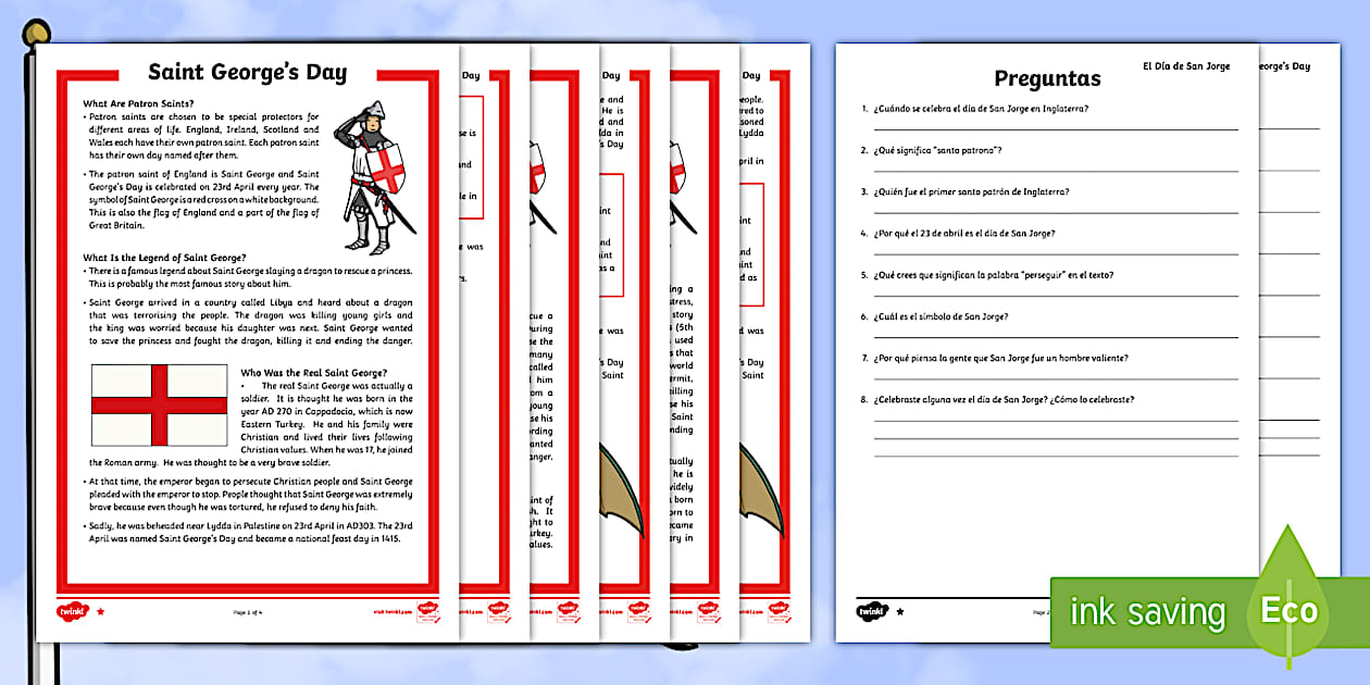 St George's Day Differentiated Reading Comprehension Activity English ...