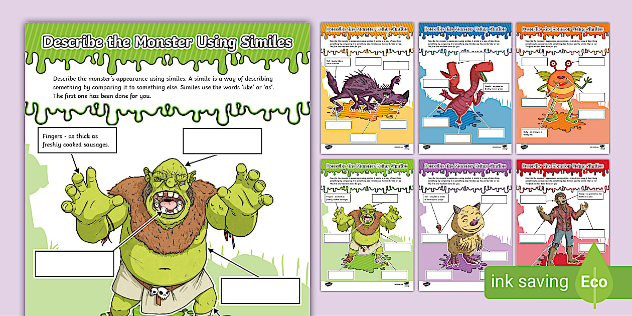 KS2 Similes-Monsters-Activity Sheets (teacher made) - Twinkl