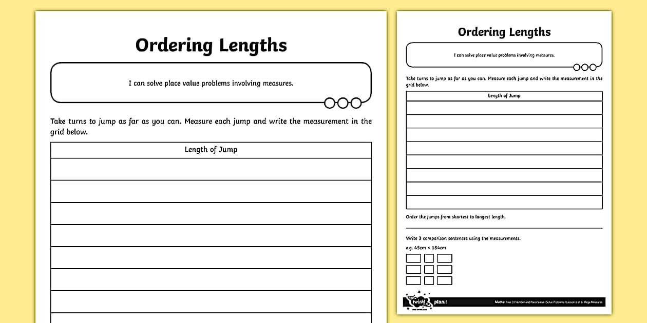 Ordering Lengths Activity - Twinkl
