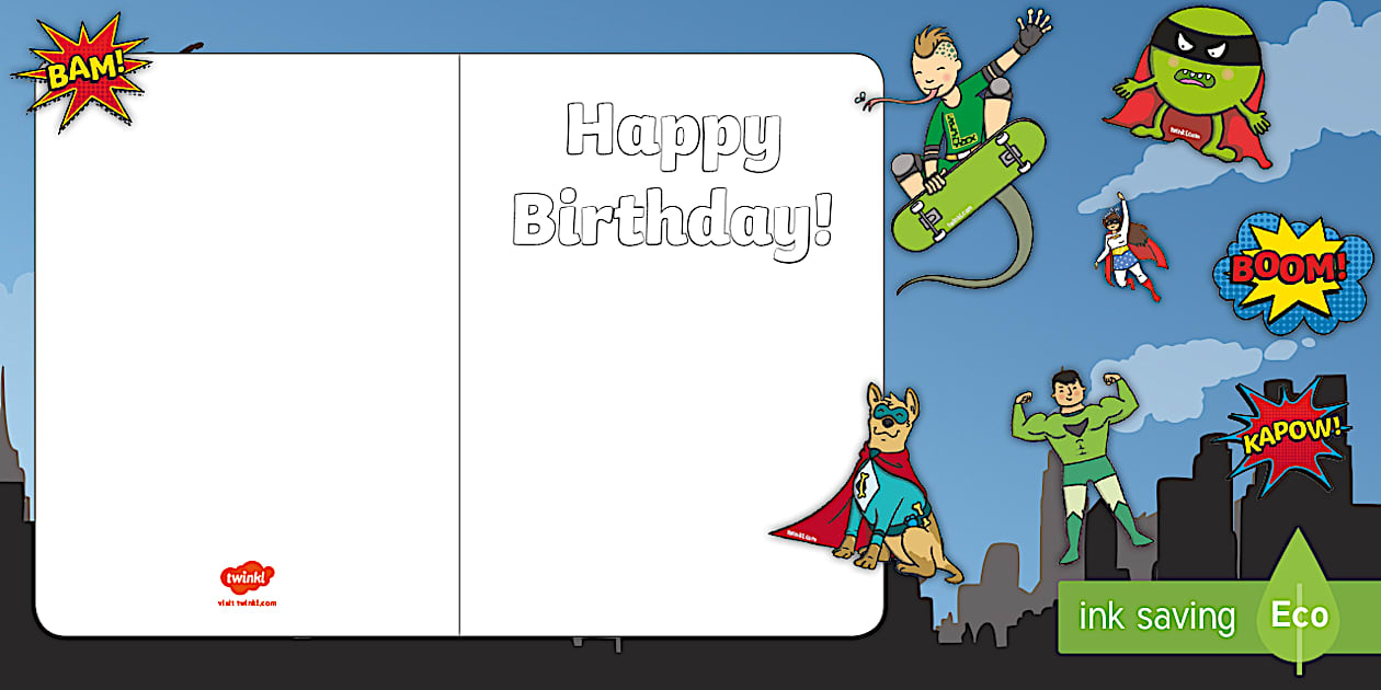 Design Your Own Superhero Themed Birthday Cards - Twinkl