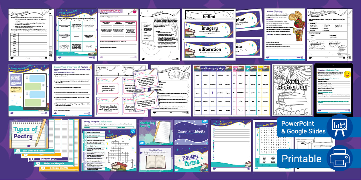 World Poetry Day Activity Pack for 3rd-5th Grade