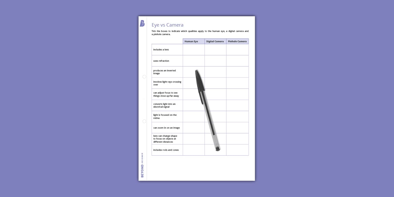 Eye vs Camera Worksheet | KS3 Physics | Beyond Science