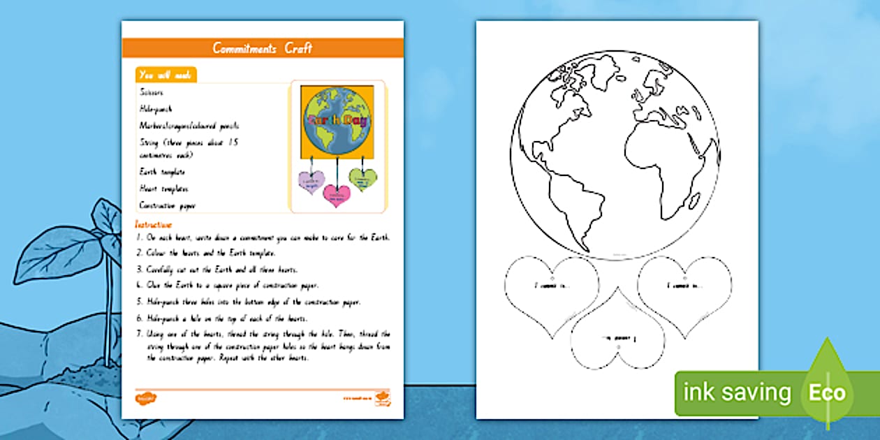 Earth Day Commitments Craft (teacher made) - Twinkl