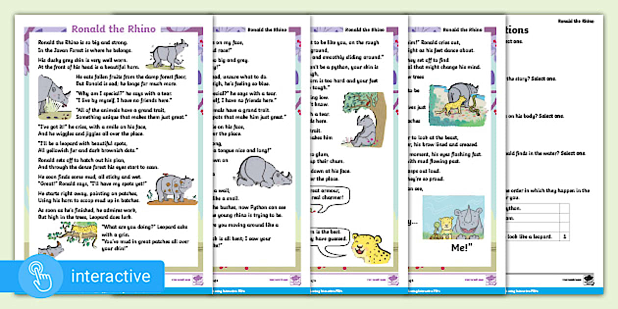 Interactive PDF Year 2 Ronald the Rhino Differentiated Reading ...