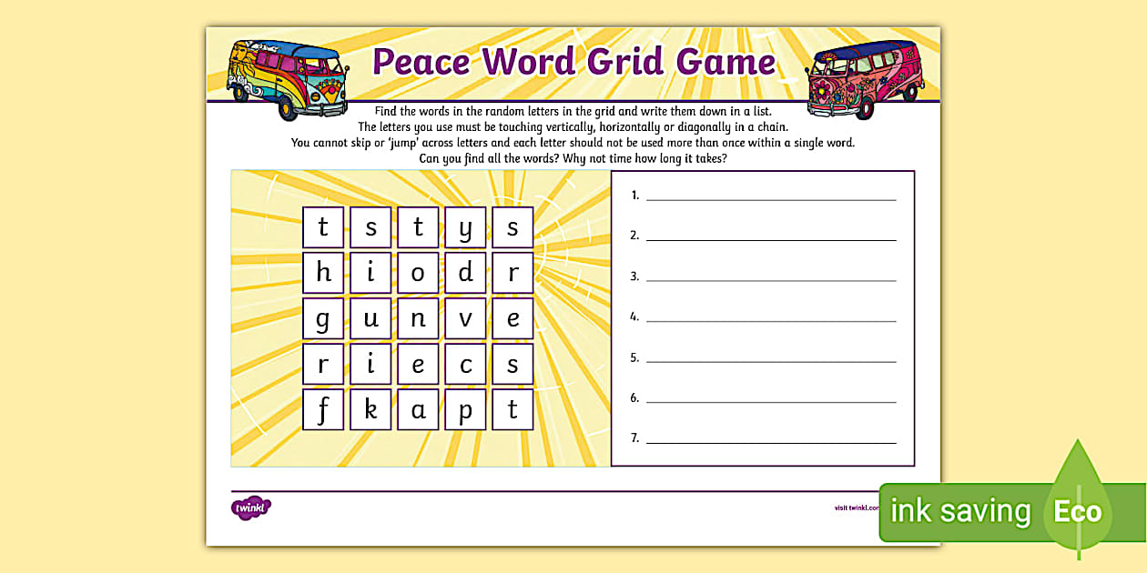 Peace Word Grid Game (teacher made) - Twinkl